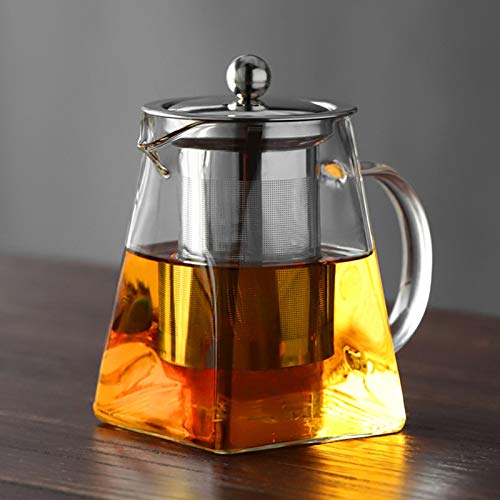 Warmyee Hofu Small Clear High Borosilicate Glass Tea Pot with Removable 304 Stainless Steel Infuser, Heat Resistant Loose Leaf Teapot,Stovetop Safe, 550 ml/19.3 Ounce.