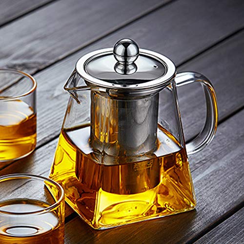 Warmyee Hofu Small Clear High Borosilicate Glass Tea Pot with Removable 304 Stainless Steel Infuser, Heat Resistant Loose Leaf Teapot,Stovetop Safe, 550 ml/19.3 Ounce.