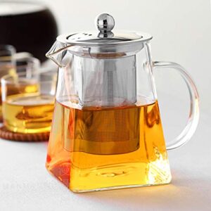 Warmyee Hofu Small Clear High Borosilicate Glass Tea Pot with Removable 304 Stainless Steel Infuser, Heat Resistant Loose Leaf Teapot,Stovetop Safe, 550 ml/19.3 Ounce.