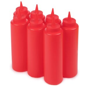 red ketchup squeeze bottle value combo pack | 7-pack 16-oz plastic kitchen table condiment squirt dispensers | restaurant supplies for food truck, grilling, dressing, bbq sauce, crafts