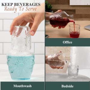 Bedside Water Carafe and Glass Set | Water Carafe with Glass Cup for Nightstand | Bedside Carafe and Glass Set | Carafe with Cup | Mouth Wash Container for Bathroom