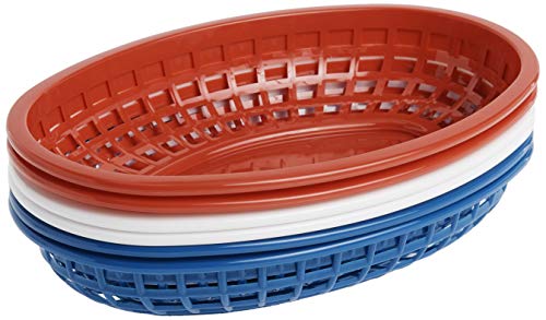 Tablecraft H1074RWB 6 Piece Classic Oval Plastic Baskets, Red/White and Blue