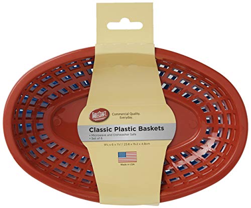 Tablecraft H1074RWB 6 Piece Classic Oval Plastic Baskets, Red/White and Blue