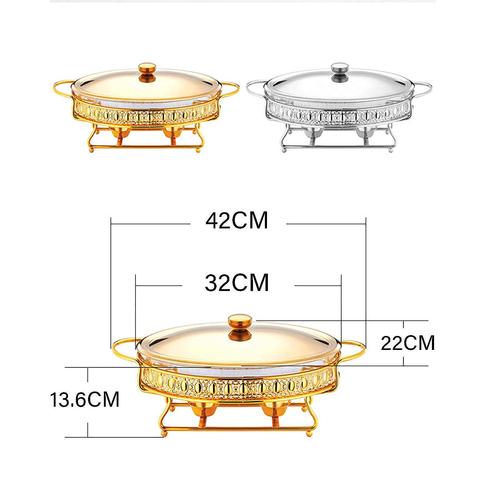 WCCCW Stainless Steel Chafing Dish 2 Quart Full Size Buffet Chafer Set with Water Pan, Food Pan, Fuel Holder and Lid for Buffet, Weddings, Parties,Gold