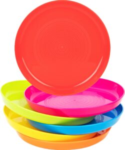 plaskidy kids plates set of 6 toddler plates - childrens reusable plastic plates bpa free - microwave/dishwasher safe plastic dinner plates for kids & toddlers