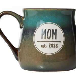 Artisan Owl Mom Est. 2023 - Hand Carved Ceramic Pottery - New Parent - 16oz Coffee Tea Mug (Mom Est 2023)