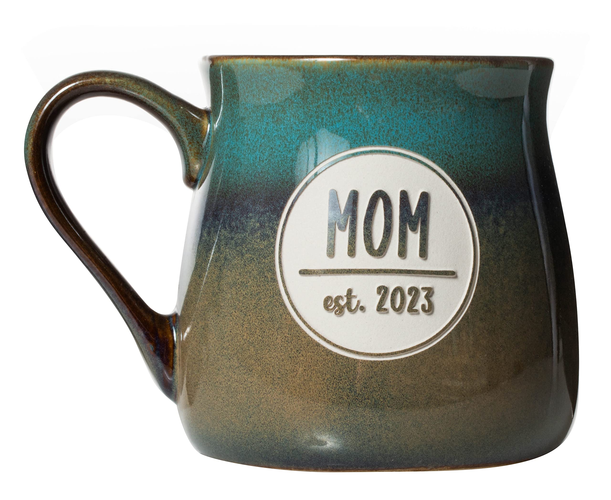 Artisan Owl Mom Est. 2023 - Hand Carved Ceramic Pottery - New Parent - 16oz Coffee Tea Mug (Mom Est 2023)