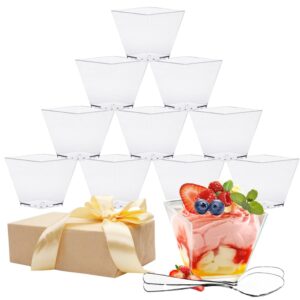 yinva dessert cups 50pcs plastic dessert cups + 50pcs plastic spoons mini dessert cups 2oz/60ml reusable plastic dessert cup dessert for dessert pudding mousse party