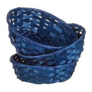 whaqarimaska food baskets for serving - kitchen organization containers, round bamboo basket - storage organizer for pantry, laundry room, & counter, ideal for fruit, bread, & more - pack of 3, blue