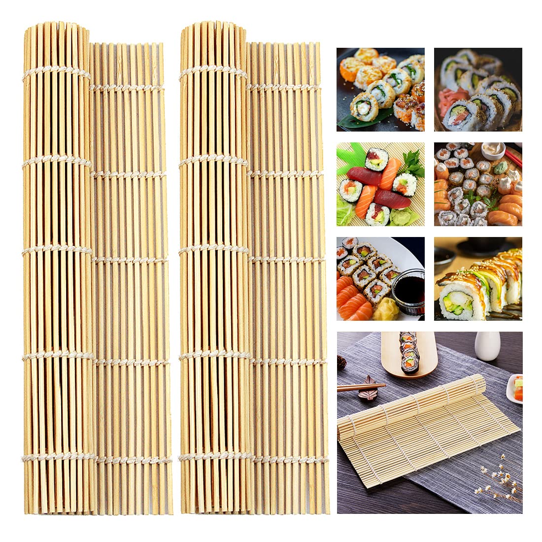 LEEFONE 10 PCS 9.5" x 9.5" Natural Bamboo Sushi Rolling Mat