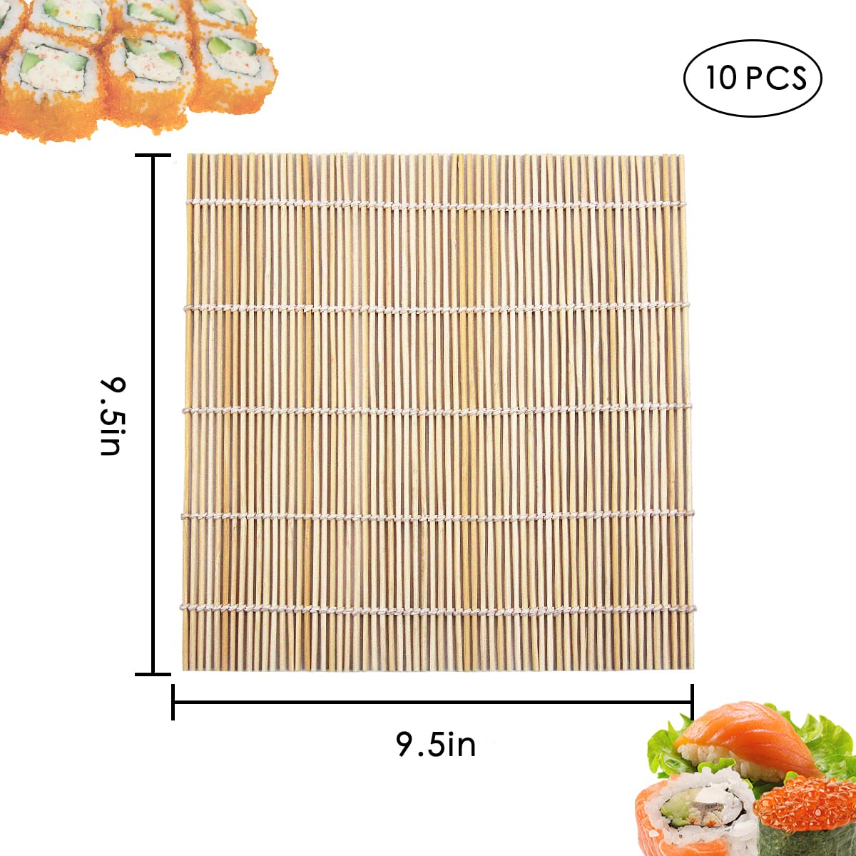 LEEFONE 10 PCS 9.5" x 9.5" Natural Bamboo Sushi Rolling Mat