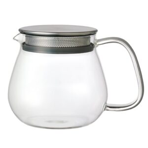 kinto stainless unitea one touch teapot 460 ml. heat-resistant glass teapot with stainless steel strainer and lid.