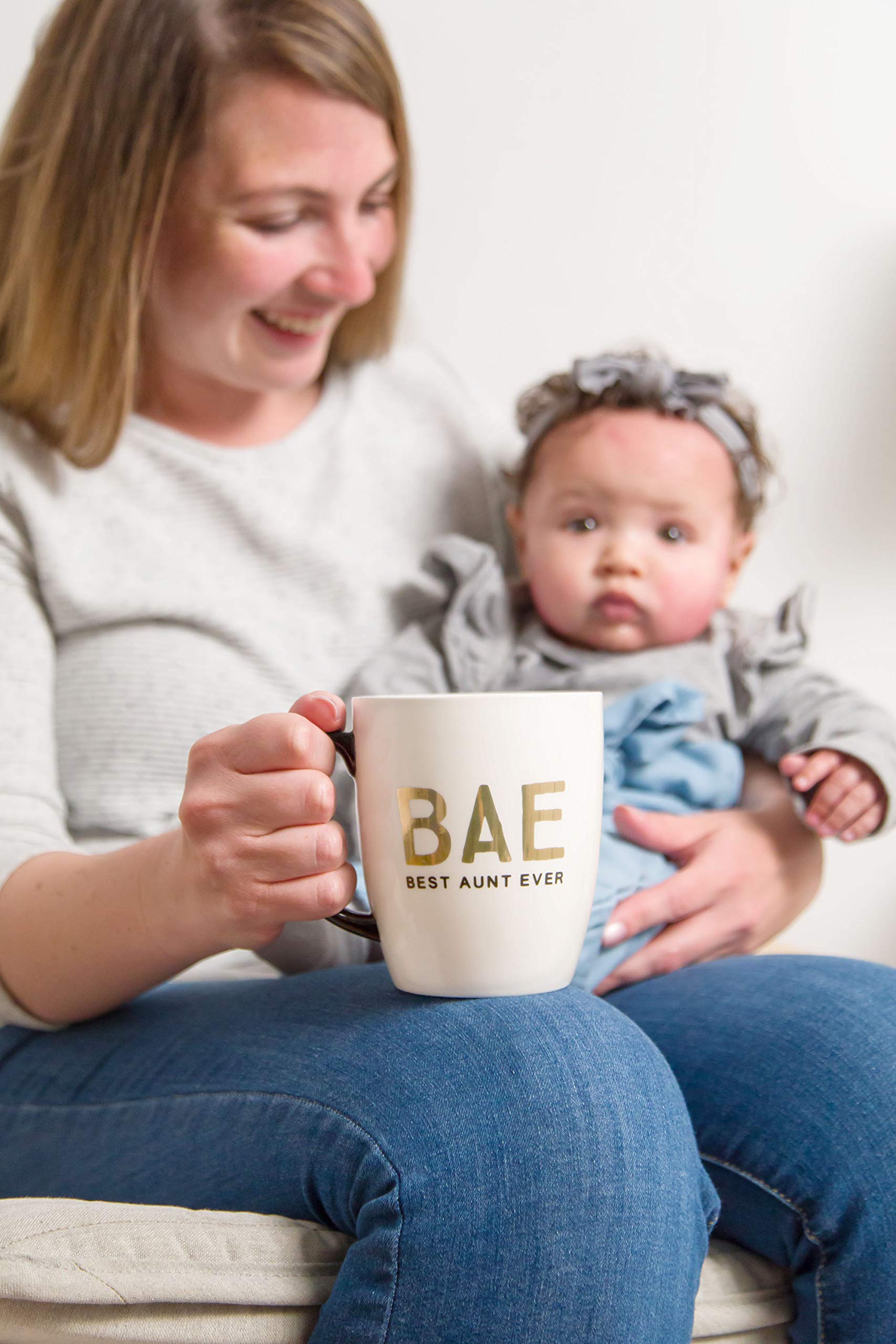 Pearhead Bae Best Aunt Ever Ceramic Mug, Aunt Coffee Mug, Best Aunt Gifts, White