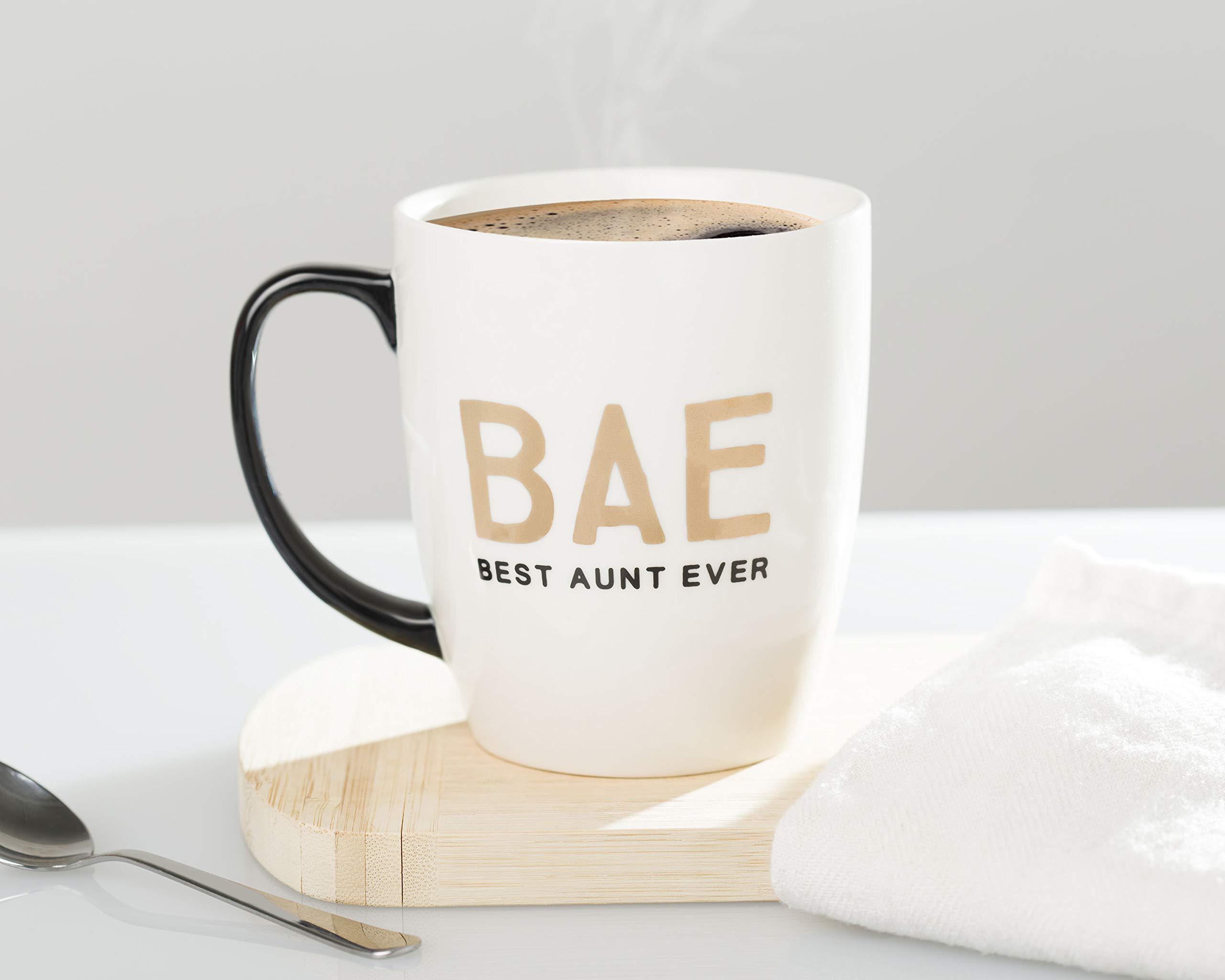 Pearhead Bae Best Aunt Ever Ceramic Mug, Aunt Coffee Mug, Best Aunt Gifts, White