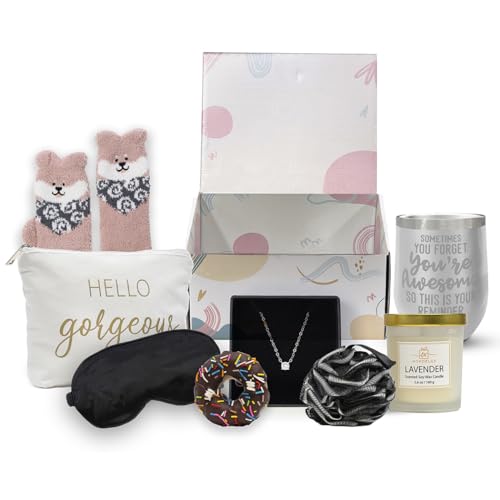 Delight Your Loved Ones with Our Mother's Day Perfect Basket Gift Set (Including Make Up Bag, Necklace, Socks..etc.) for Your Wife Mom Sister Girlfriend Mother (Colorfull Box)