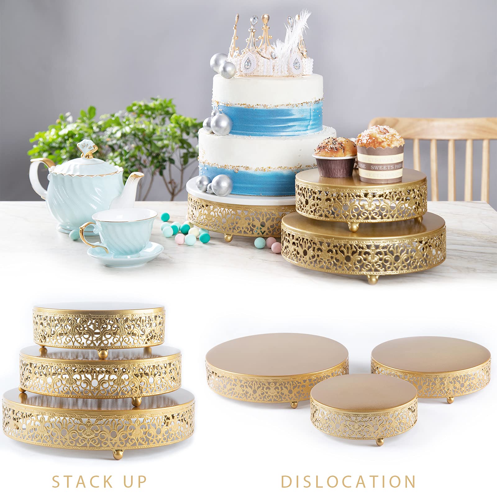 Cake Stands Set Round Cupcake Stand Christmas Decorations for Dessert Table Wedding Birthday Party 3Pc Gold Metal