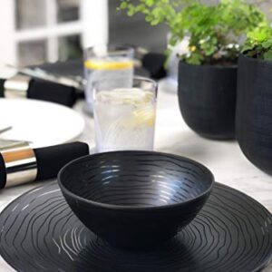 Bzyoo 12 Piece Melamine Dinnerware Set - Durable, Dishwasher Safe Organica Black Plates and Bowls Sets Casual Dish Set for Dining, Outdoor and Kitchen