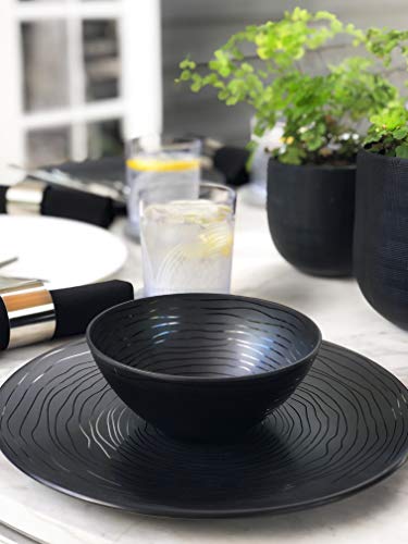 Bzyoo 12 Piece Melamine Dinnerware Set - Durable, Dishwasher Safe Organica Black Plates and Bowls Sets Casual Dish Set for Dining, Outdoor and Kitchen