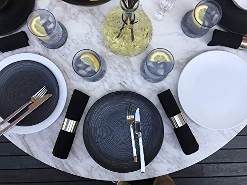 Bzyoo 12 Piece Melamine Dinnerware Set - Durable, Dishwasher Safe Organica Black Plates and Bowls Sets Casual Dish Set for Dining, Outdoor and Kitchen