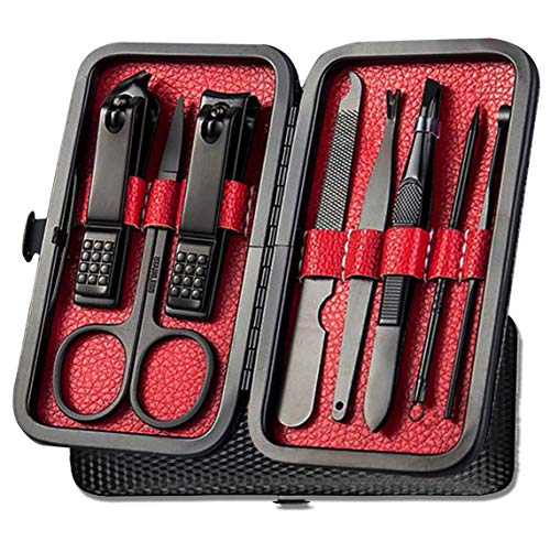 Manicure Pedicure Kit Nail Clippers Set 18 in 1 High Precision Stainless Steel Cutter File Sharp Scissors for Men & Women Fingernails & Toenails Vibrissac Scissors with Stylish Case (black&red_8in1)