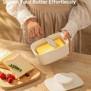 Sweese Large Butter Dish with Lid, Porcelain Butter Keeper Container - Perfect for East Coast, West Coast Butter and Kerrygold Butter, Butter Crock with Lid, Gift - White