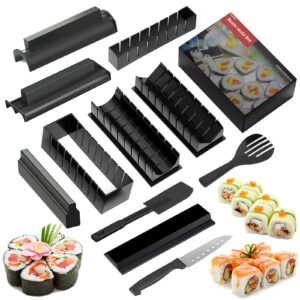 eoneka sushi making kit for beginners, diy sushi maker kit food grade sushi make set reusable rice roller mold sushi starter set sushi knife fork spatula home sushi tool