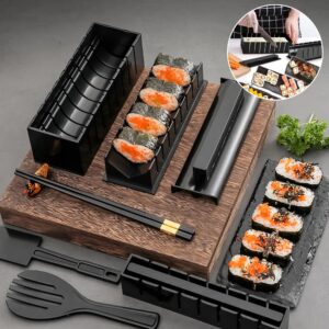 Eoneka Sushi Making kit for Beginners, DIY Sushi Maker Kit Food Grade Sushi Make Set Reusable Rice Roller Mold Sushi Starter Set Sushi Knife Fork Spatula Home Sushi Tool