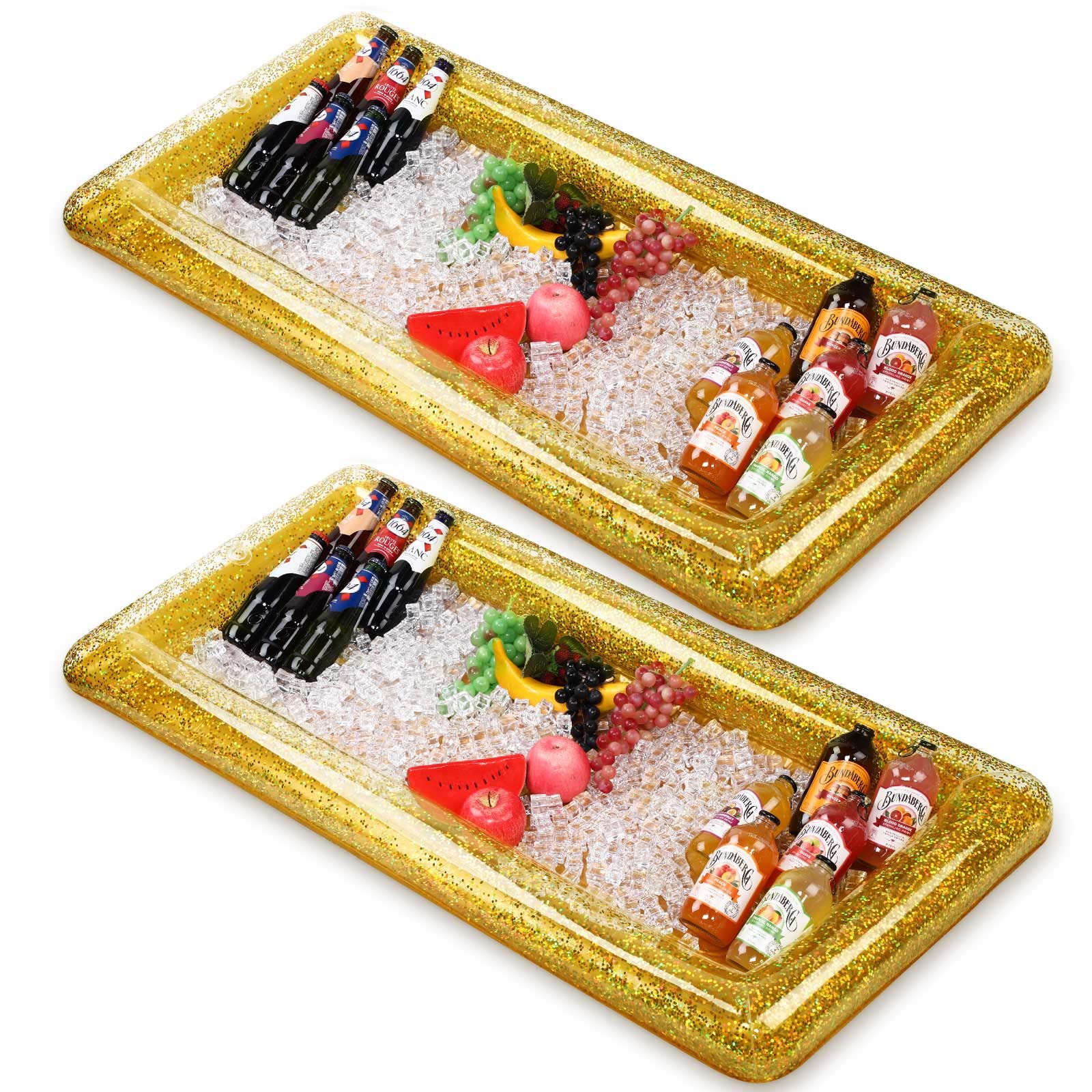 2 Pieces Inflatable Buffett Cooler Inflatable Food Cooler Buffet Inflatable Serving Bar Tray with Glittering Confetti Inflatable Cooler (Gold)