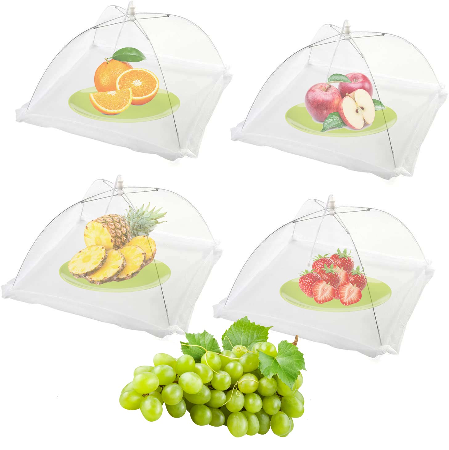 Food Covers for Outside Dining - Mesh Food Covers for Outdoors, Fly Covers for Outdoor Food - Collapsible Food Tent, Food Umbrella Mesh Cover - 4-Pack Picnic Food Covers - 14"x14" & 17"x17" Food Nets