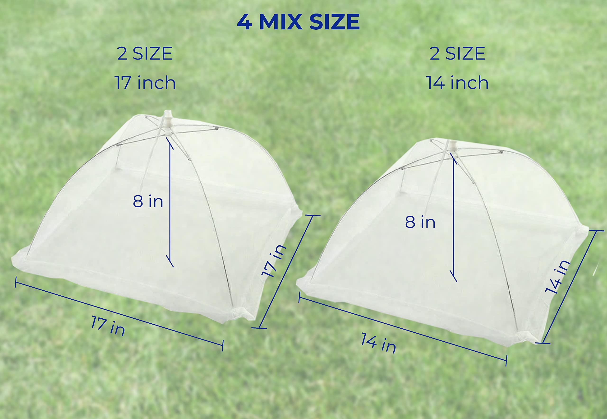 Food Covers for Outside Dining - Mesh Food Covers for Outdoors, Fly Covers for Outdoor Food - Collapsible Food Tent, Food Umbrella Mesh Cover - 4-Pack Picnic Food Covers - 14"x14" & 17"x17" Food Nets