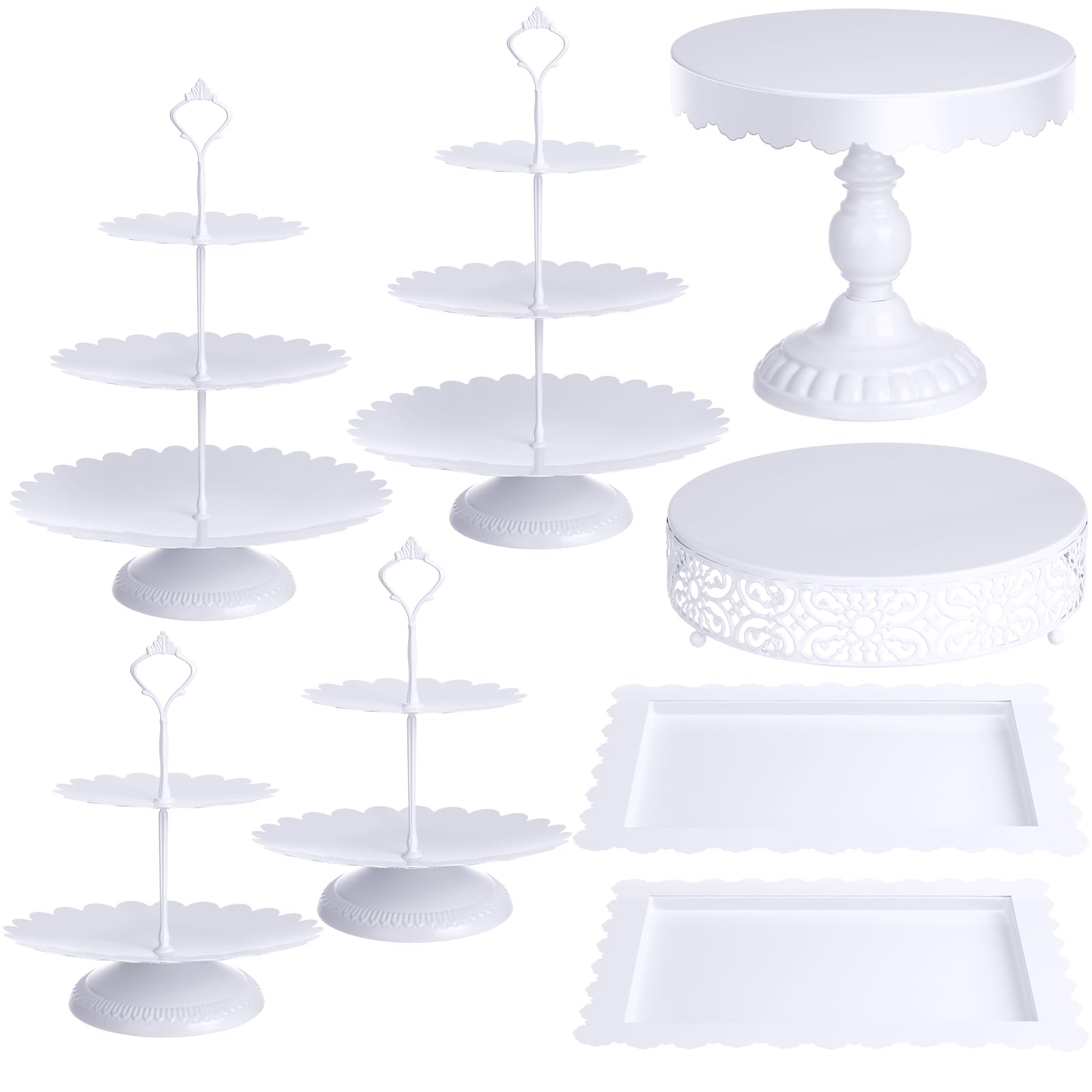 8 Pcs Cake Stands Set Metal Dessert Table Display Tiered Cupcake Holder Candy Donut Fruit Plate Cake Serving Tray Candlestick Display Treats Serving Tower for Wedding Birthday Party Decor (White)