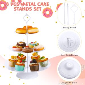 8 Pcs Cake Stands Set Metal Dessert Table Display Tiered Cupcake Holder Candy Donut Fruit Plate Cake Serving Tray Candlestick Display Treats Serving Tower for Wedding Birthday Party Decor (White)