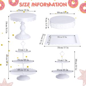 8 Pcs Cake Stands Set Metal Dessert Table Display Tiered Cupcake Holder Candy Donut Fruit Plate Cake Serving Tray Candlestick Display Treats Serving Tower for Wedding Birthday Party Decor (White)