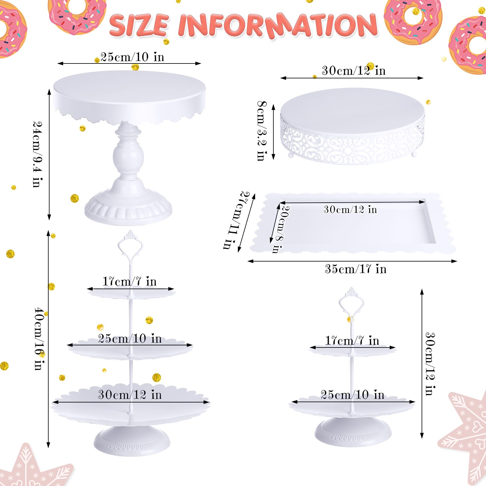 8 Pcs Cake Stands Set Metal Dessert Table Display Tiered Cupcake Holder Candy Donut Fruit Plate Cake Serving Tray Candlestick Display Treats Serving Tower for Wedding Birthday Party Decor (White)