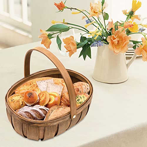 Lawei 3 Pack Wicker Bread Baskets, Wood Chip Picnic Basket with Handles, Handmade Woven Fruits Vegetable Storage Serving Basket Holder, Gift Packing Woven Basket, Flower Girl Baskets for Wedding