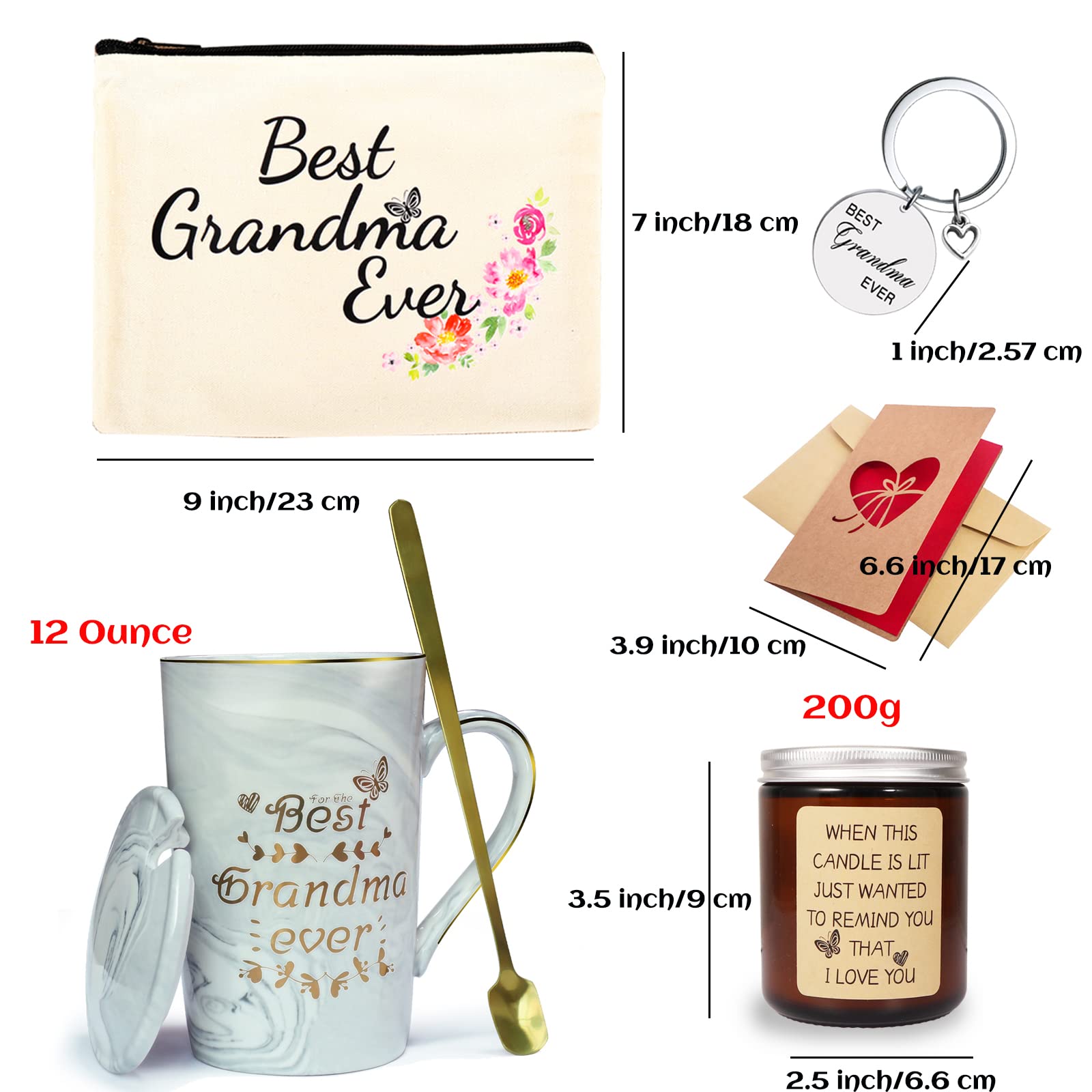 WeTop Best Grandma Ever Gifts Basket, Christmas, Mothers Day, Birthday Gifts for Grandma From Granddaughter Grandson Grandchildren Grandkids, Coffee Mug/Candle/Keychain Personalized presents Set.