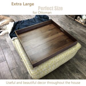 MAGIGO 24 x 24 Inches Extra Large Square Black Walnut Wood Ottoman Tray with Handles, Serve Tea, Coffee or Breakfast in Bed, Classic Wooden Decorative Serving Tray