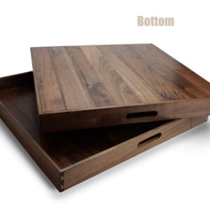 MAGIGO 24 x 24 Inches Extra Large Square Black Walnut Wood Ottoman Tray with Handles, Serve Tea, Coffee or Breakfast in Bed, Classic Wooden Decorative Serving Tray