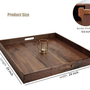 MAGIGO 24 x 24 Inches Extra Large Square Black Walnut Wood Ottoman Tray with Handles, Serve Tea, Coffee or Breakfast in Bed, Classic Wooden Decorative Serving Tray