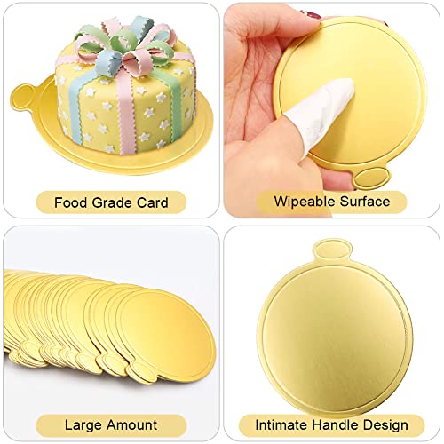 Abnaok Mini Cake Boards Golden Cardboard Mousse Cake Base 100PCS Cake Paper Board Dissert Plates Circle Patries Cardboard Cupcake Base Display Dessert Board Grease (Round Cake Base)