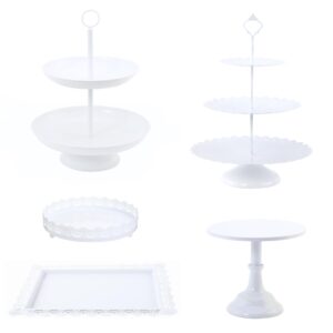 lifestival 5 pack cake stands set white metal cupcake holder dessert display plate decor serving platter for party wedding birthday baby shower celebration home decoration