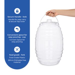 CHAMPS 5 Gallon Jug with Lid - Aguas Frescas Vitrolero Plastic Water Container - 5 Gallon Drink Dispenser - Large Beverage Dispenser Ideal for Agua fresca and Juice - Portable Drink Jar Containers