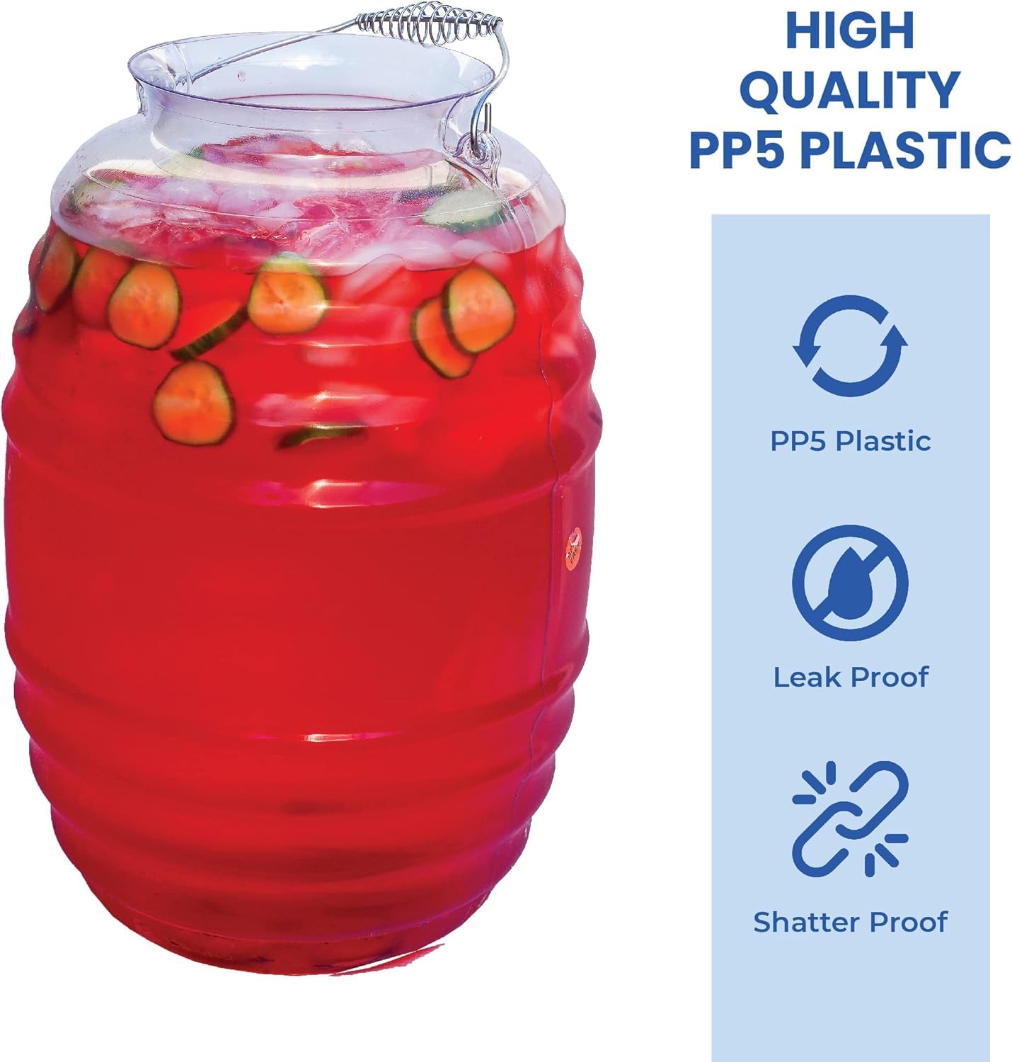 CHAMPS 5 Gallon Jug with Lid - Aguas Frescas Vitrolero Plastic Water Container - 5 Gallon Drink Dispenser - Large Beverage Dispenser Ideal for Agua fresca and Juice - Portable Drink Jar Containers