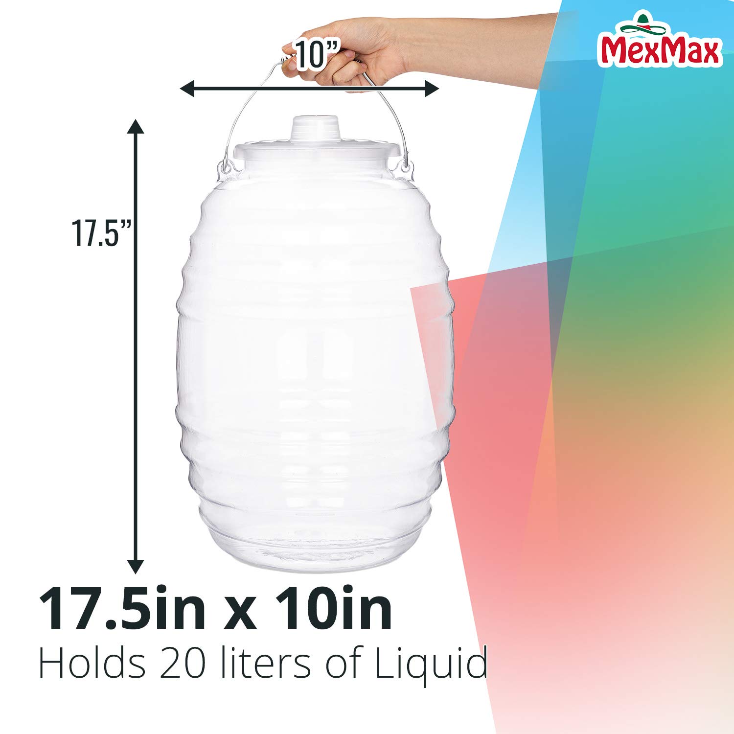 CHAMPS 5 Gallon Jug with Lid - Aguas Frescas Vitrolero Plastic Water Container - 5 Gallon Drink Dispenser - Large Beverage Dispenser Ideal for Agua fresca and Juice - Portable Drink Jar Containers