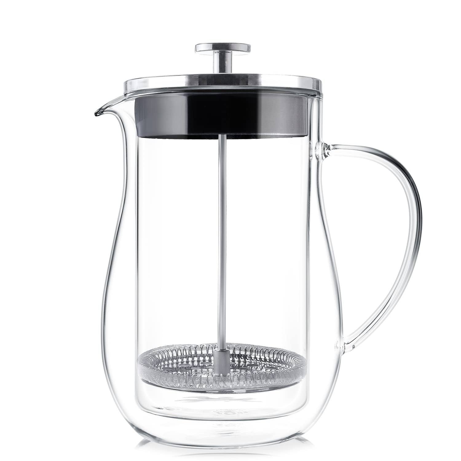 Teabloom Louvre Insulated Glass Tea Press – 34 OZ (4 Cups) – Loose Leaf Tea Steeper – Brew and Serve Hot Tea – Tea Connoisseur's Choice