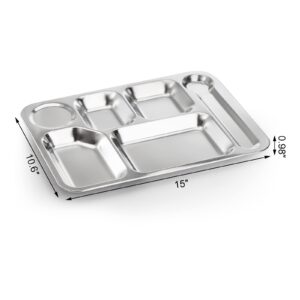 Fasmov 4 Pack Stainless Steel Rectangular Divided Dinner Tray, 6 Sections Stainless steel Metal Plate for Adults, Picky Eaters, Campers, and Portion Control