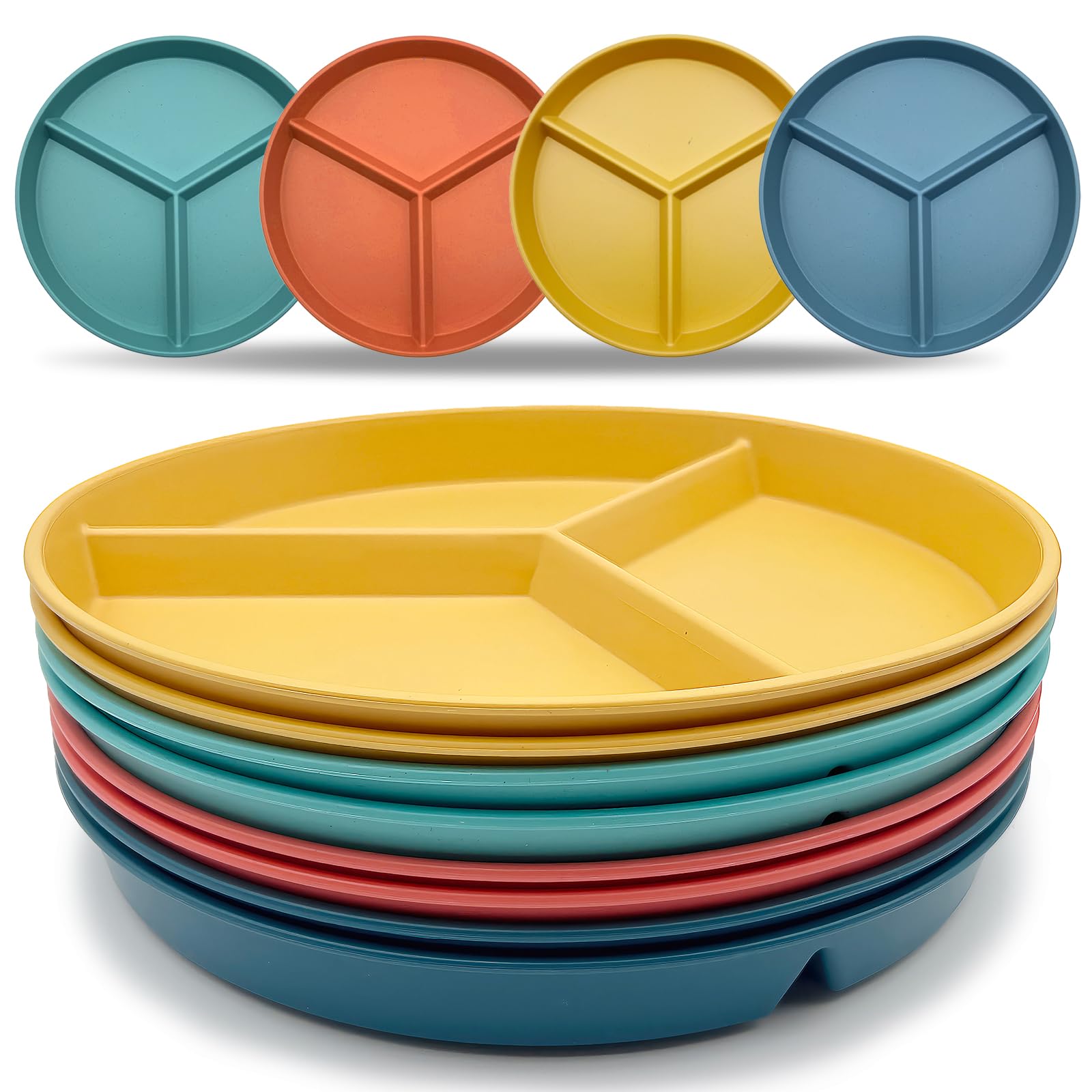 DYB DONGYONGBAO Portion Control Plate 9.6 Inch 8Piece, Divided Plates For Adults With 3 Compartments, Microwave And Dishwasher Safe，Suitable For Adult Weight Loss