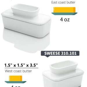 Sweese Porcelain Butter Dish with Water - French Butter Keeper Crock - Perfect for East Coast Butter - Spreadable without Refrigeration, White