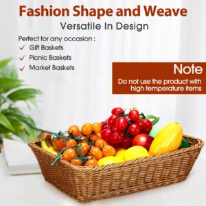 Eccliy 6 Pack Poly Wicker Bread Basket Imitation Rattan Woven Bread Baskets Woven Tabletop Food Fruit Vegetables Serving Basket for Restaurant Serving Display Home Outdoor Restaurant(15.7 Inch)