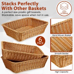 Eccliy 6 Pack Poly Wicker Bread Basket Imitation Rattan Woven Bread Baskets Woven Tabletop Food Fruit Vegetables Serving Basket for Restaurant Serving Display Home Outdoor Restaurant(15.7 Inch)